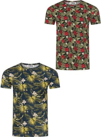 Riverso T-Shirt Herren Printshirt RIVBill Regular Fit (2-tlg) Kurzarm Hawaiishirt mit Rundhalsausschnitt aus 100% Baumwolle
