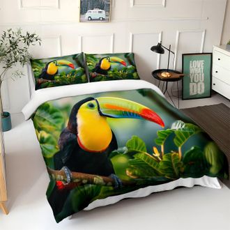 Generic Tukan-Tierdruck Bettwäsche Sets 135 x 200 cm Bettbezug Für Jungen Mädchen,Bettbezug Sets aus Mikrofaser Bunt mit Reißverschluss + 2 Kissenbezug 80x80c