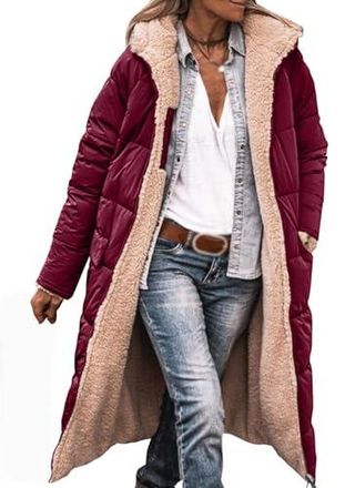 Generic Manteaux dhiver pour femmes, vestes longues doubl&eacute;es en polaire, vestes doubl&eacute;es en sherpa tendance 2025 avec capuche, parka r&eacute;versible et poches chau