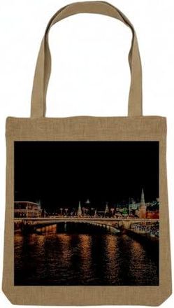Fabulous Sac Shopping Tote Bag Aspect Lin - Moscou de Nuit Berges &Eacute;clair&eacute;es Paysage Urbain Lumiere - Sac de Courses Toile Epaisse 360g Beige Naturel Cabas Port