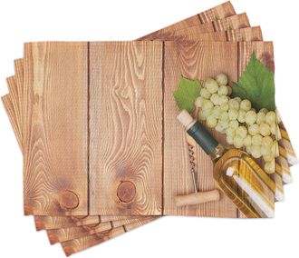 Abakuhaus Weingut Platzmatten, Weiße Trauben Flasche, Waschbare Stoff Esszimmer Küche Tischdekorations Digitaldruck, braun Grün