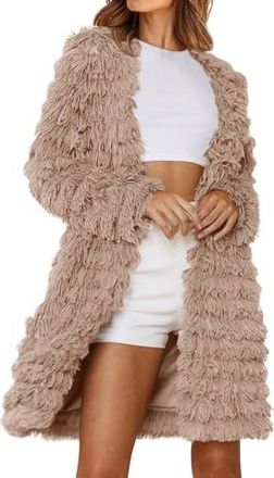 Generico Long manteau en fausse fourrure pour femme élégant couleur unie veste dhiver chaude fausse fourrure veste ample manteau dhiver grandes tailles manteau