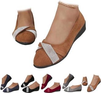 Generic Chaussures compens&eacute;es l&eacute;g&egrave;res et tendance avec strass - Soutien de la vo&ucirc;te plantaire - Chaussures orthop&eacute;diques scintillantes pour femme, marron, 36.