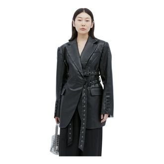 Rokh Triple Belt Kunstleder Blazer - - Jackets - Damen - Schwarzk - XS