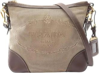 Prada Sac bandouli&egrave;re en cuir et toile jacquard &agrave; logo Pre-owned - Femme - Pre-owned - Beige - Taille: ONE Size