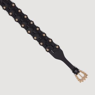 Sandro Ceinture en cuir entrelac&eacute; &agrave; studs
