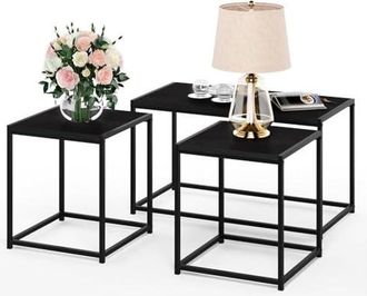 Furinno Camnus Modernes Wohnzimmertischset mit einem Couchtisch und zwei Beistelltischen, Schwarz, 40 x 76.2 x 44.45 cm
