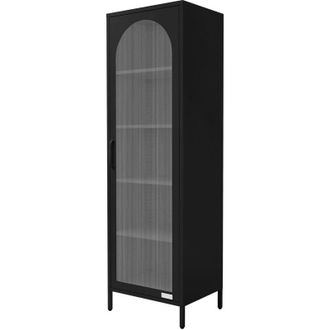 ML Design ML-Design Vitrine &Eacute;troite Noire 45x145x35 cm, Meuble Haut en Acier avec Porte Unique et 5 Compartiments R&eacute;glables, Rangement Vertical Moderne pour