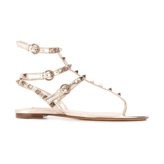 Valentino Garavani Femme, Chaussures, Gris, Taille: 35 1/2 EU Rockstud Metallic Flat Flip-Flop Sandal