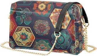 Mnsruu Sacs à bandoulière hexagonaux en cuir mandala vif pour femme, sac à main