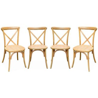 Sweeek 4er-Set Vintage Bistro-St&uuml;hle aus Holz mit Rattan