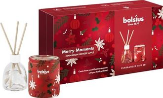 Bolsius Coffret Cadeau - Merry Moments - Bougie Parfum&eacute;e et Diffuseur &agrave; Roseaux avec le Parfum Chaleureux des &Eacute;pices dHiver - Contient de la Cire V&eacute;g&eacute;talienne