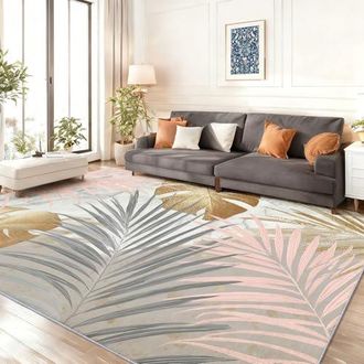 Generic Gris Rose Tapis de Bain antid&eacute;rapant, Moquette d&eacute;coratifs Luxe Plantes Feuilles De Palmier Marbre Motif r&eacute;sistant &agrave; la d&eacute;coloration Hydrofuge pour Sal