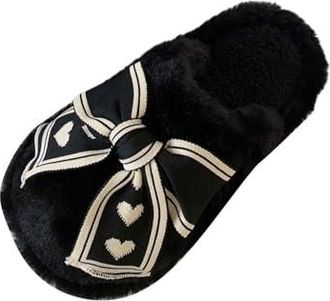 Generic Chaussons Femme Noeud Maison Peluche Velours Mode Chaussons Chaudes Pantoufles Moelleuses Et Mignonnes Antid&eacute;rapantes Int&eacute;rieur Slippers 39 Noir