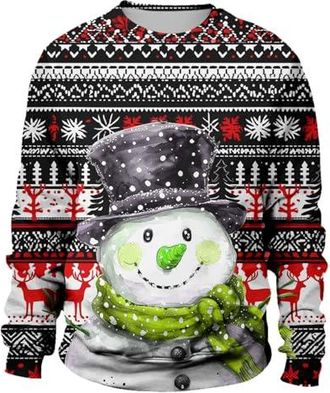 Generic Sweat-shirt de No&euml;l pour hommes dr&ocirc;le, pull de No&euml;l pour hommes rouge, pull de No&euml;l Ugly avec bonhomme de neige, motifs de No&euml;l d&eacute;contract&eacute;s, costume 