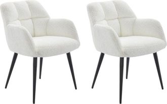 Pascal Morabito Pascal Morabito - Lot de 2 chaises avec accoudoirs - Tissu bouclette et métal noir - Blanc - pega de