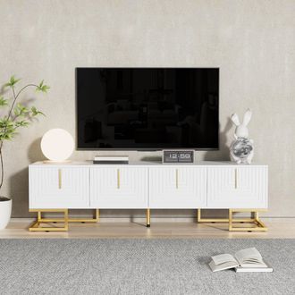 Generic TV-Schrank 170cm Lang mit strukturierter T&uuml;r TV-St&auml;nder Goldenen Griffen F&uuml;&szlig;en Lowboard f&uuml;r Schlafzimmer Wohnzimmer Unterschrank TV M&ouml;bel Tisch Sidebo