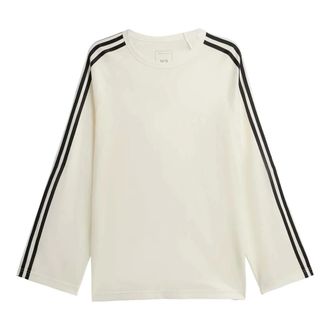 Yohji Yamamoto Long Sleeve Tee 3-Stripes - Homme - Tops - Blanc - Taille: 2XS