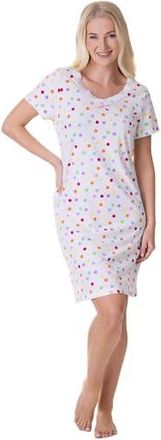 Camille Chemise de nuit pour femme 100 % coton lisse et douce - Nuisette dété à manches courtes respirante et légère, Multi pois blancs, 46-48