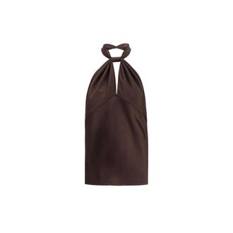 Tom Ford Femme, Tops, Brun, Taille: 38 FR Top Halterneck en Satin avec Fermeture &Eacute;clair Lat&eacute;rale