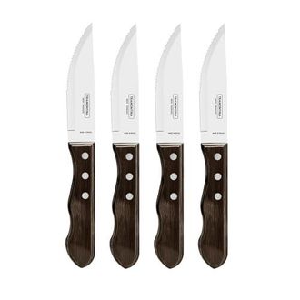 Tramontina JUMBO 4 Steakmesser, Wellenschliff, rostfreier Edelstahl, scharf, spülmaschinenfest, FSC-zertifizierte Holzgriffe, ergonomisch, 4-teiliges Set, Messer