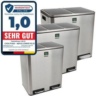 Casa Pura Casa Pura - Poubelle de cuisine F&eacute;lix, Acier inox, 3 compartiments de 18 Litres (54 Litres)