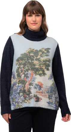 Ulla Popken Damen Rollkragen Landschaftsprint Pullover, Marine, 50-52