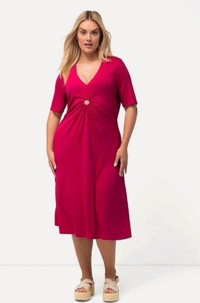 Ulla Popken Midikleid Jersey-Midikleid A-Linie V-Ausschnitt Halbarm