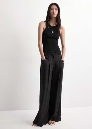 Mango Pantalon wideleg Lyocell noir - Femme - 34 - MANGO