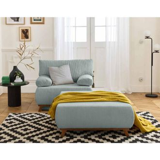 Best Mobilier Cristal - sessel - schlaffunktion und bettkasten und großer hocker - cord - blau