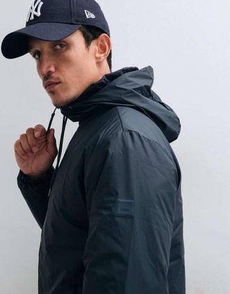 Rains 15770 Lohja veste bomber d&eacute;contract&eacute;e &agrave; capuche imperm&eacute;able bleu marine