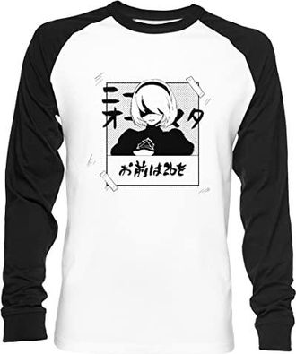 Vendax Vendax Nier Automata 2b Manga Style Unisex Baseball T-Shirt Manches Longues Homme Femme Blanc Noir