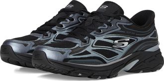 Skechers Damen Stamina Sport Sneaker, Black Duraleather/Mesh/Trim, 38.5 EU
