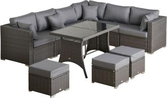 OUTSUNNY 10-tlg. Gartengarnitur, Polyrattan-Sitzgruppe für Garten und Terrasse, modulares Design, mit Sitz- und Rückenkissen, Wurfkissen, rostfreier