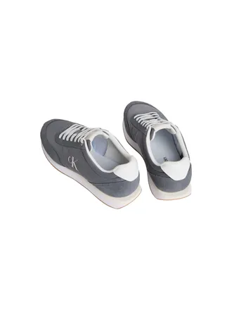 Calvin Klein Jeans Sneaker CALVIN KLEIN JEANS RETRO RUNNER ESS MIX MAT, Herren, Gr. 45, grau, Leder, Textil, unifarben mit Farbeinsatz, Schuhe Sneaker, Freizeitschuh, Ha