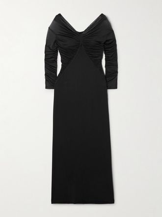 Max Mara Locri Midikleid Aus Jersey Mit Raffungen Und Tüllbesätzen - Schwarz