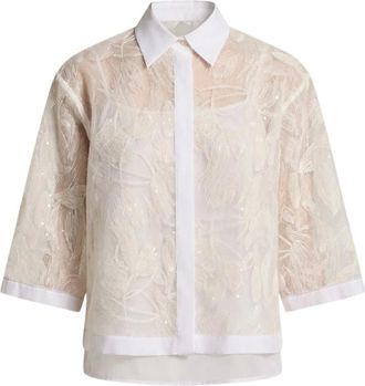 PESERICO Femme, Blouses et Chemises, Blanc, Taille: 34 FR Chemise en Tulle Brod&eacute;