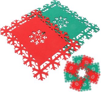 TOPBATHY 24 St&uuml;ck Weihnachts Tischset aus Filz mit Schneeflockenmuster Quadratische Platzsets Verschlei&szlig;fest und Farbecht f&uuml;r Festliche Tischdekoration zu Haus