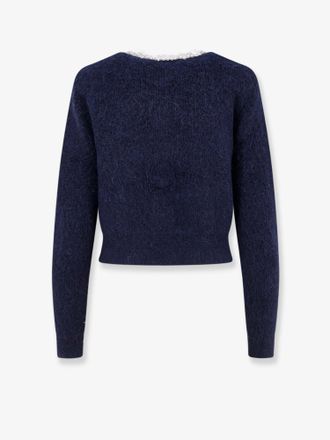 Self Portrait Womens Knit Cardigan With Flower Pearl Buttons Blue Polyester Sweater