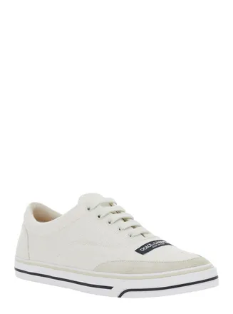 Dolce & Gabbana Mens Low-Top Sneakers Beige Canvas Lambskin Trainers