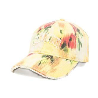 Ganni Femme, Accessoires, Multicolore, Taille: ONE Size Casquette en toile imprim&eacute;e en coton d&eacute;lav&eacute;