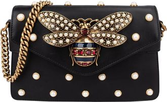 Gucci Crossbody Bags - Gucci Black Leather Queen Margaret Bee Shoulder Ba - Gr. unisize - in Schwarz - f&uuml;r Damen