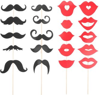 Amosfun 1 Set Braut Photobooth Requisiten Rote Lippen Bart Kit Hochzeit Party Foto Requisiten Set F&uuml;r Engagement Party