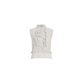 Alberta Ferretti Femme, Tops, Blanc, Taille: 36 FR Sangallo Guipure Sleeveless Top