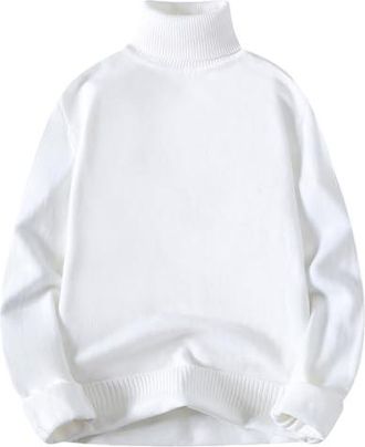 Generic Pull à col roulé pour homme - Pull chaud à col roulé à manches longues et col roulé en coton doux pour lhiver, blanc, XXXXL