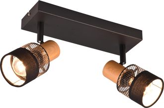 Trio Leuchten Spotbalken Nandini 811700232, Metall Schwarz matt, Holz, Schirm Stoff/Metall Schwarz, exkl. 2x E14