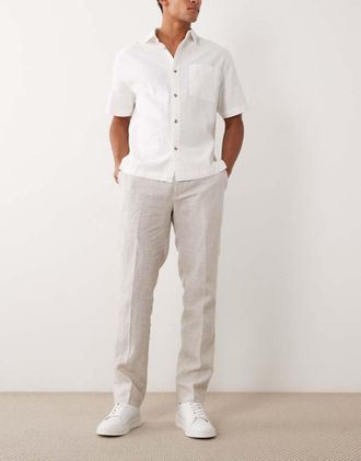 Mango Pantalon droit ajust&eacute; en lin - &Eacute;cru-Neutral