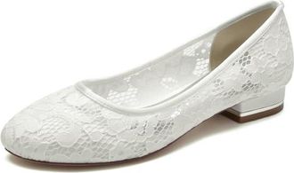 Generic Femme Ballerines en Dentelle Chaussures Plats Bout Ronde Chaussures De Mariage de Mariée,Ivoire,39 EU