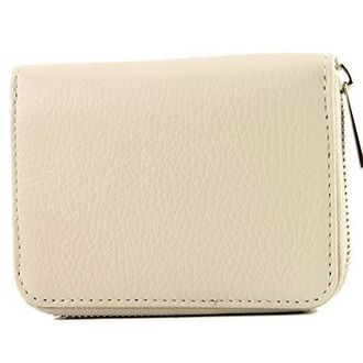 modamoda.de P04 Portefeuille pour femme, en cuir v&eacute;ritable, court, style italien, Beige cr&egrave;me., Small
