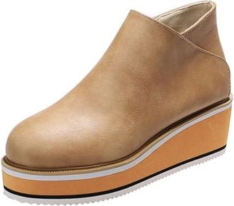 Generic Bottes &agrave; plateforme de grande taille avec semelle &eacute;paisse pour femme avec bout rond, fermeture &eacute;clair lat&eacute;rale, couleur unie, style international, cha